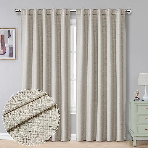 OVZME 100% Blackout Curtains 84 Inches Long 2 Panels for Bedroom, Full Light Blocking Beige Textured Thermal Insulated Window Curtain Drapes Noise Reduce, Rod Pocket &Back Tab, 42 X 84 Inch, Beige