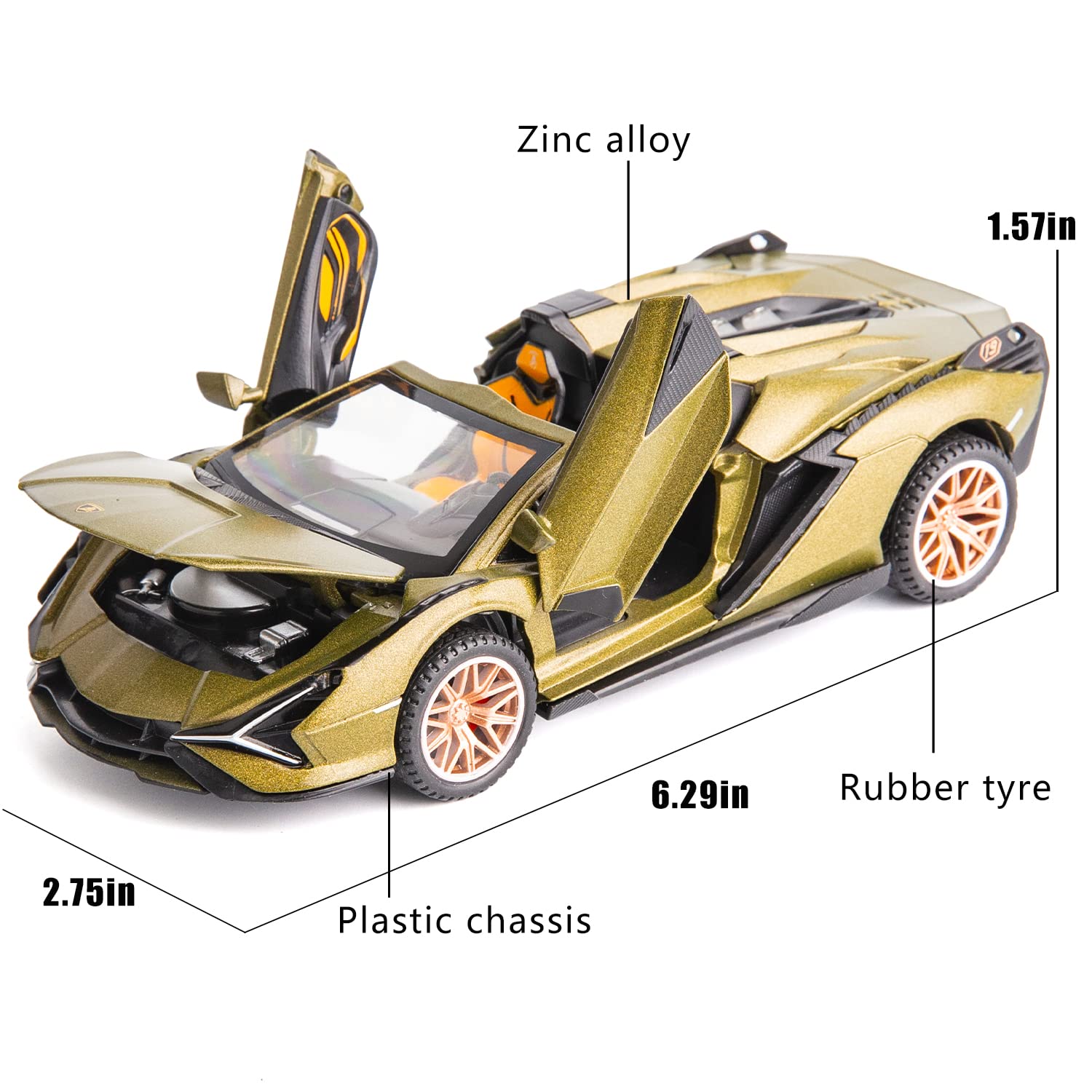 WAKAKAC Diecast Car Compatible for Sian Roadster 1/32 Scale Model Car Alloy Pull Back Door Opening Vehicles with Sound and Light Toy Car for Kids Boys Gift(Army Green)