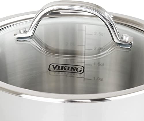 Viking Culinary Contemporary 3-Ply Stainless Steel Saucepan, 3.4 Quart, Includes Glass Lid, Dishwasher, Oven Safe, Works on All Cooktops including Induction