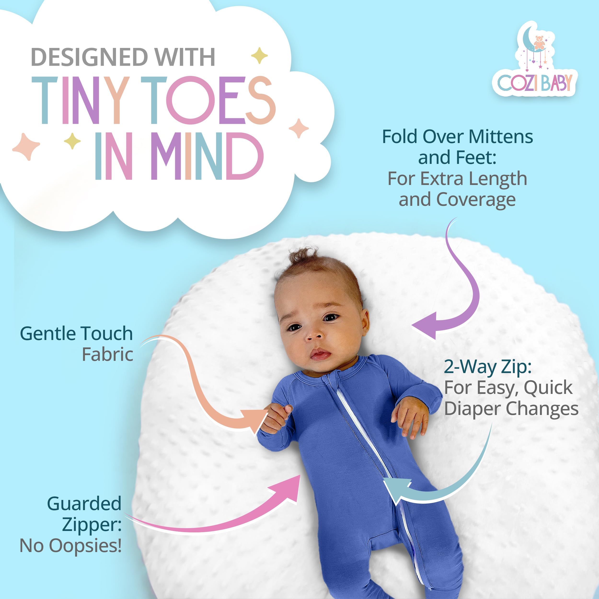 Cozi Baby 2-Pack Bamboo Viscose Baby Pajamas 0-24 Months - Bamboo Viscose Sleepers with Mitten and Feet Cuffs - Baby Sleeper
