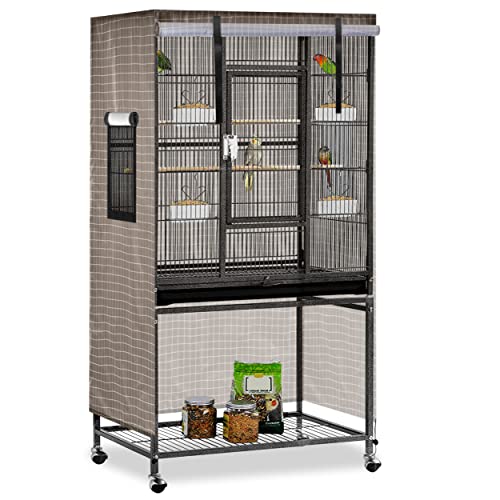 KNUTI Universal Bird Cage Cover Good Night Blackout 51" x 38" x 23.5" Inch Thin Lightweight Breathable Small Animal Cages Cover Pet Removable Durable Protector (Beige)