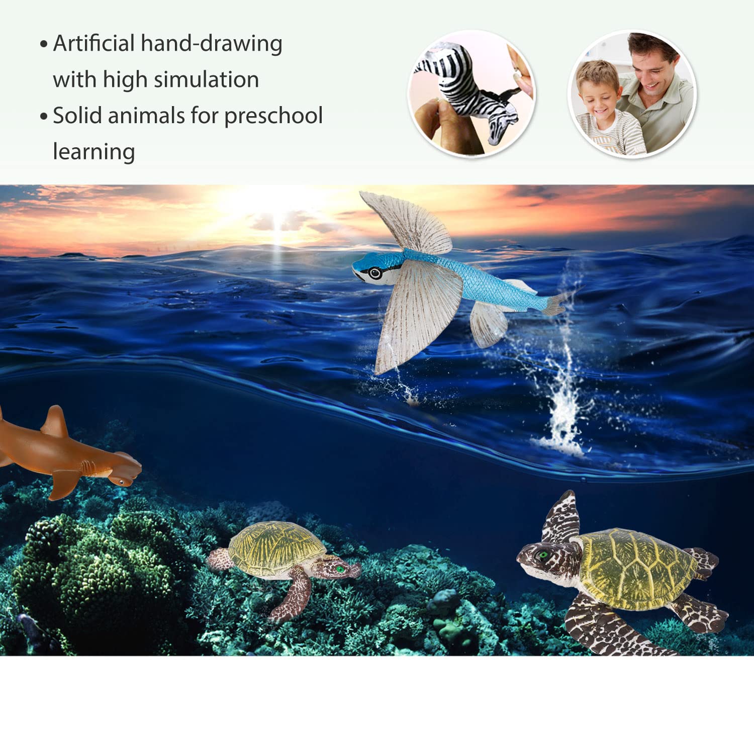 Volnau Sea Creature Toys Figures 13PCS Atlantic Ocean Shark Animals Figurines for Toddlers Kids Christmas Decoration Gift Plastic Fish Preschool Pack and Bath Set