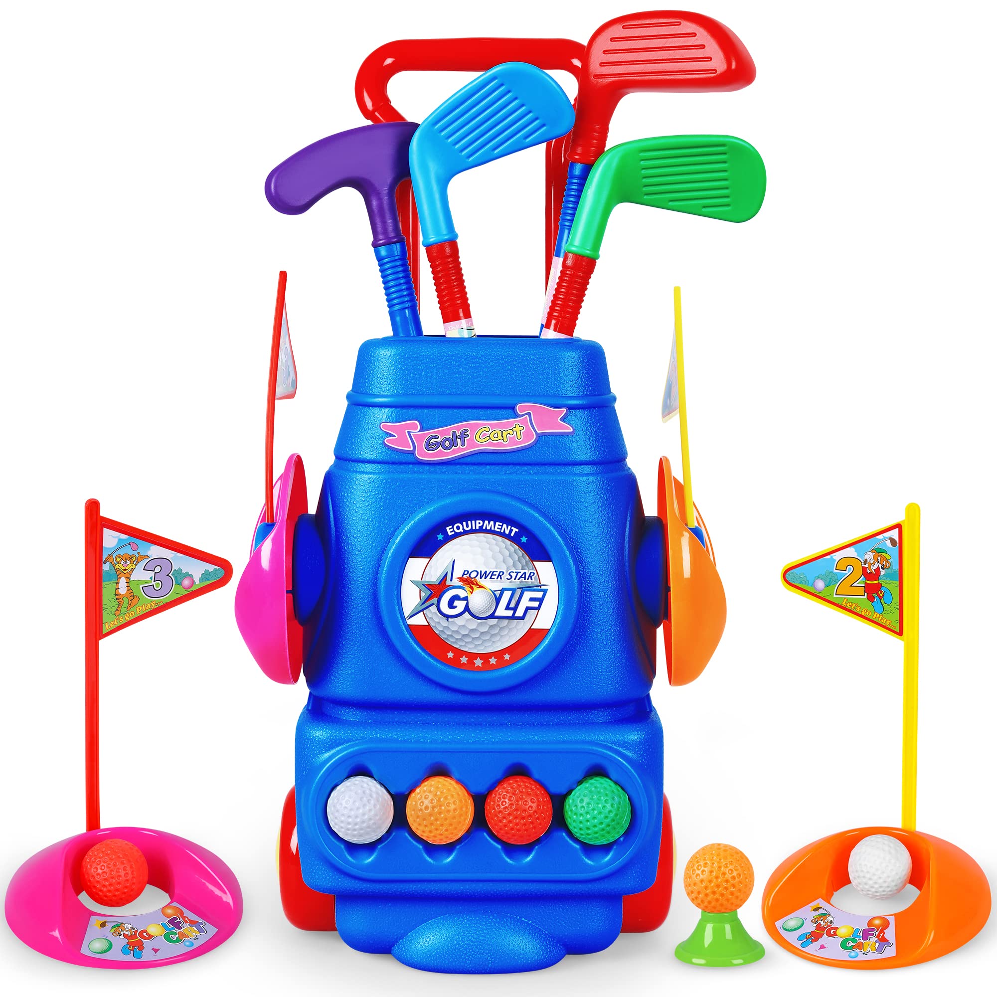 Toyly Toddler Golf Toy Club Set,4 Colorful Golf Sticks,4 Balls and 2 Practice Holes, Sports Toys,Toys Gift for Boys Girls, kids 3 4 5 6 Year Old
