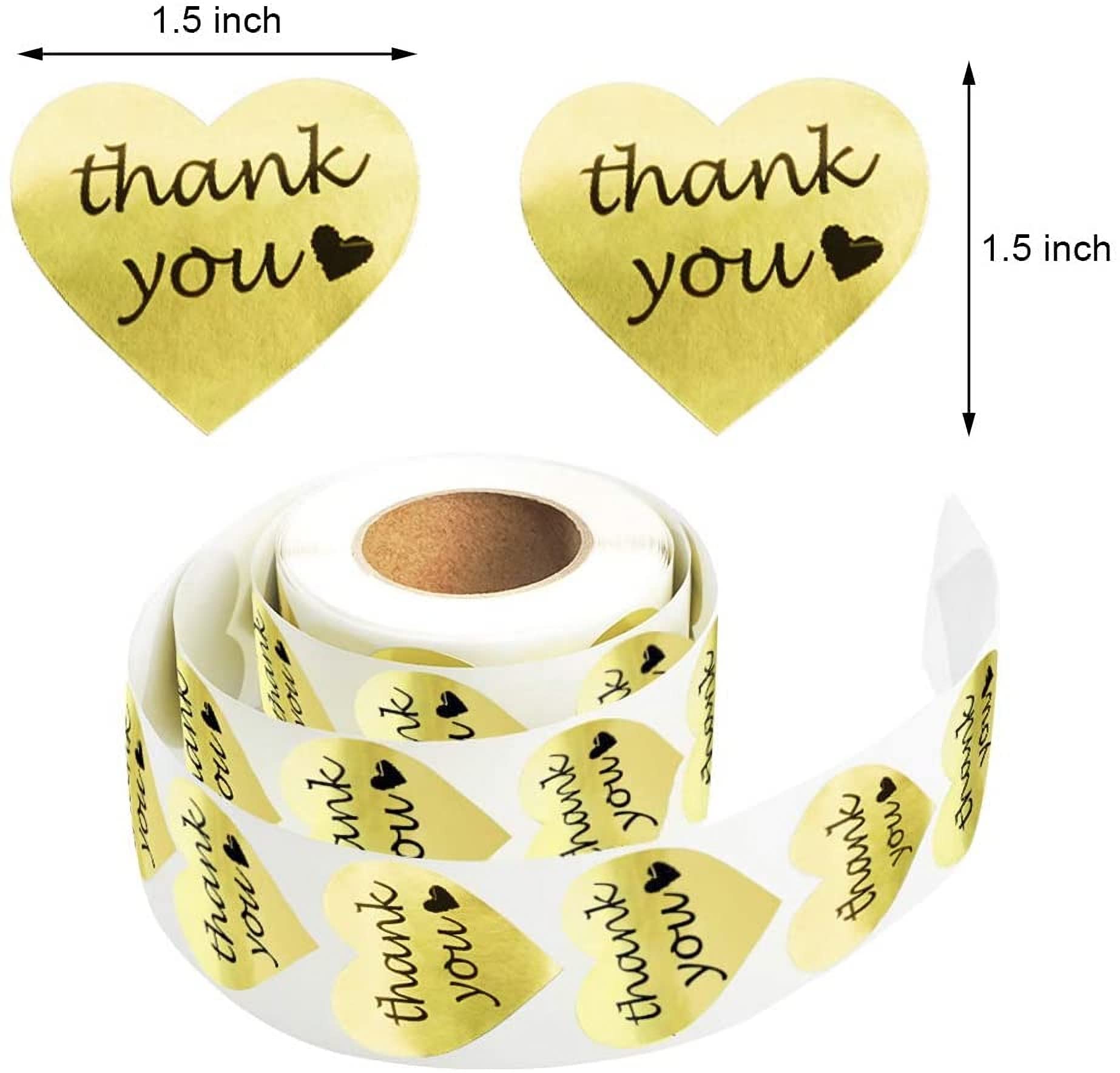 Gold Heart Shape Thank You Stickers, Foil Decorative Sealing Labels, 500 Stickers/Roll, 1.5" Diameter (2 Rolls)
