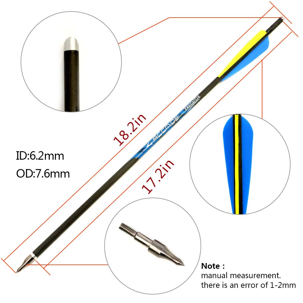 Crossbow Bolts 13 Inch Pure Carbon Crossbow Arrows for Hunting with 4" Feathers and 100 Grain Replacement Arrowheads for Archery Shooting Target Practice