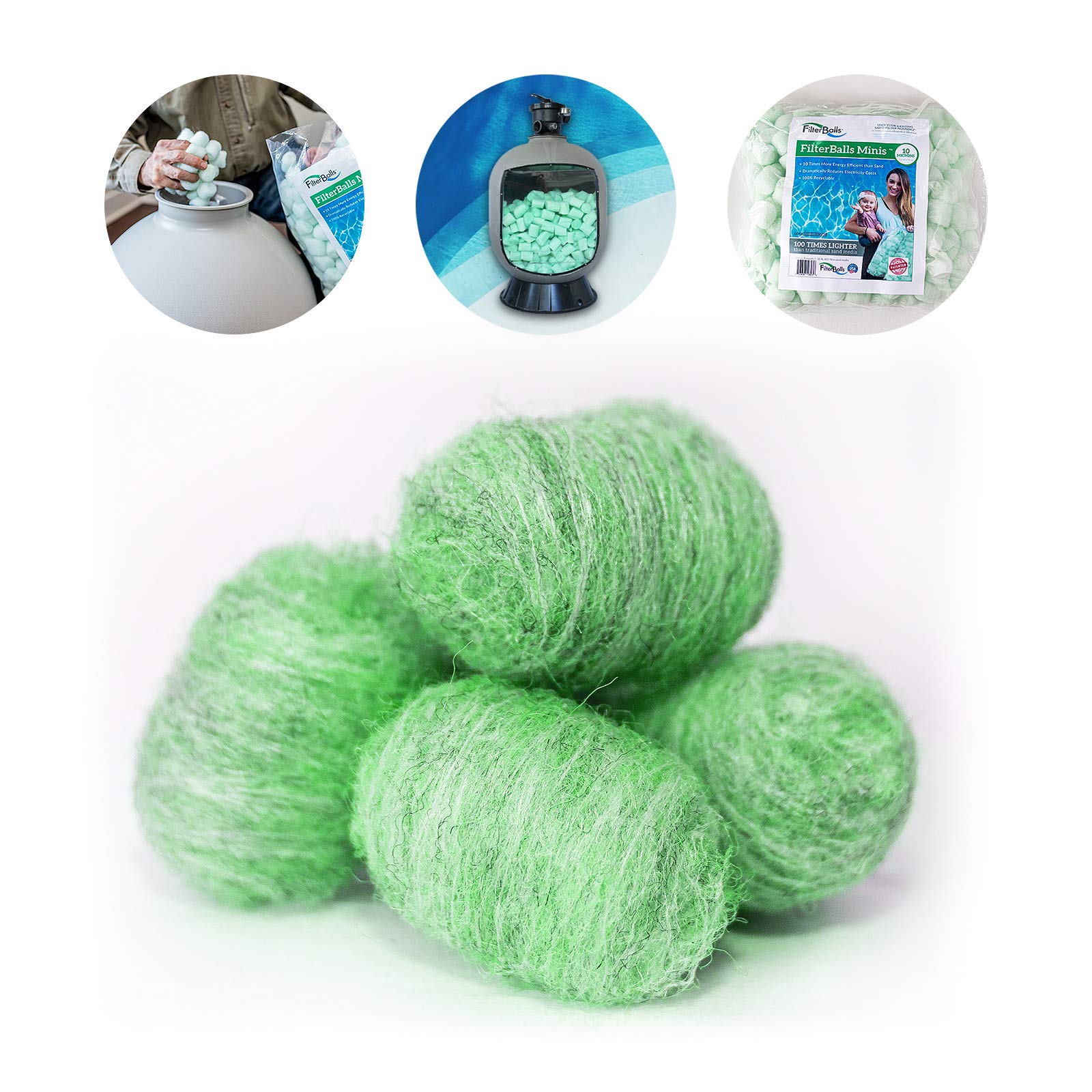 FilterBalls Minis - Clean Tech Filter Media - Made in The USA, Easy to Install Filter Media for Above Ground Pools - Replacement for Sand, Zeolite, and Mystic White - 1/2 Cubic Ft. Bag, Color may vary