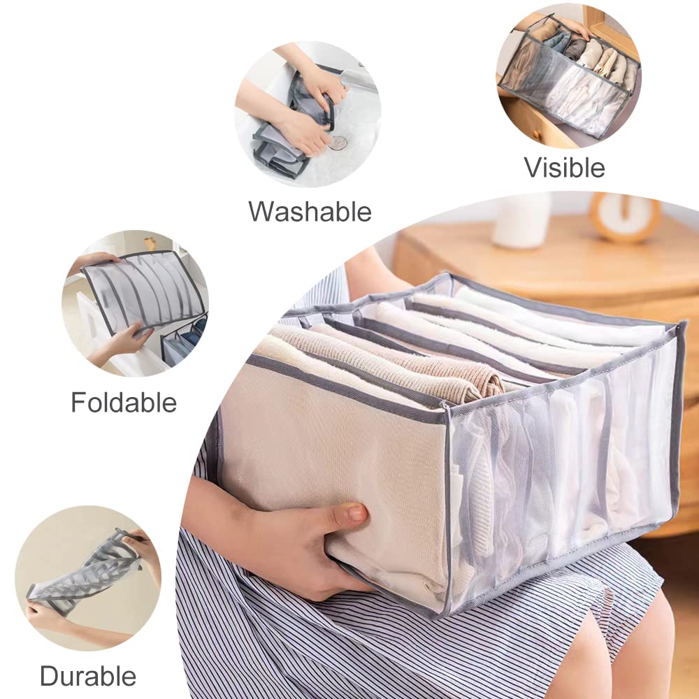 Wardrobe Clothes Organizer for Jeans, 7 Grids Clothes Drawer Organizers for Clothing, Pants Storage Organizer for Closets T-shirt,Legging,Skirts,Jeans,Kid Clothes (1 Pack Gray)