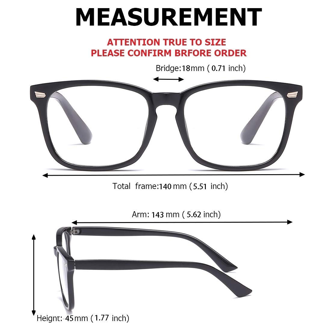 ENSARJOE Unisex Stylish Square Non-prescription Eyeglasses Glasses Clear Lens Eyewear Frame