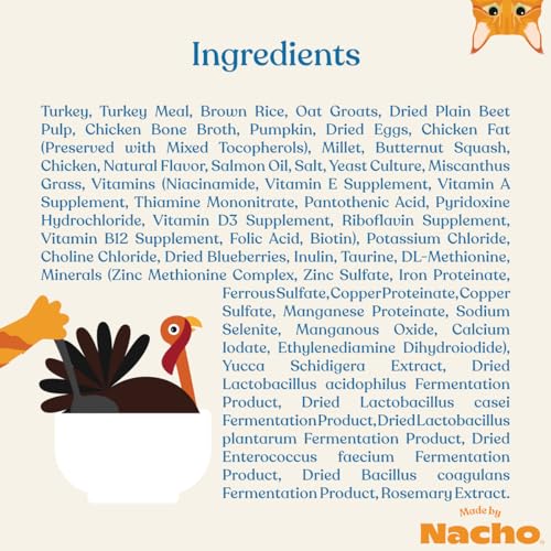 Made by Nacho Bone Broth Infused Dry Cat Kibble - Digestive Support, Cage-Free Turkey and Pumpkin - Premium Grain-Friendly Cat Food 4lb Bag