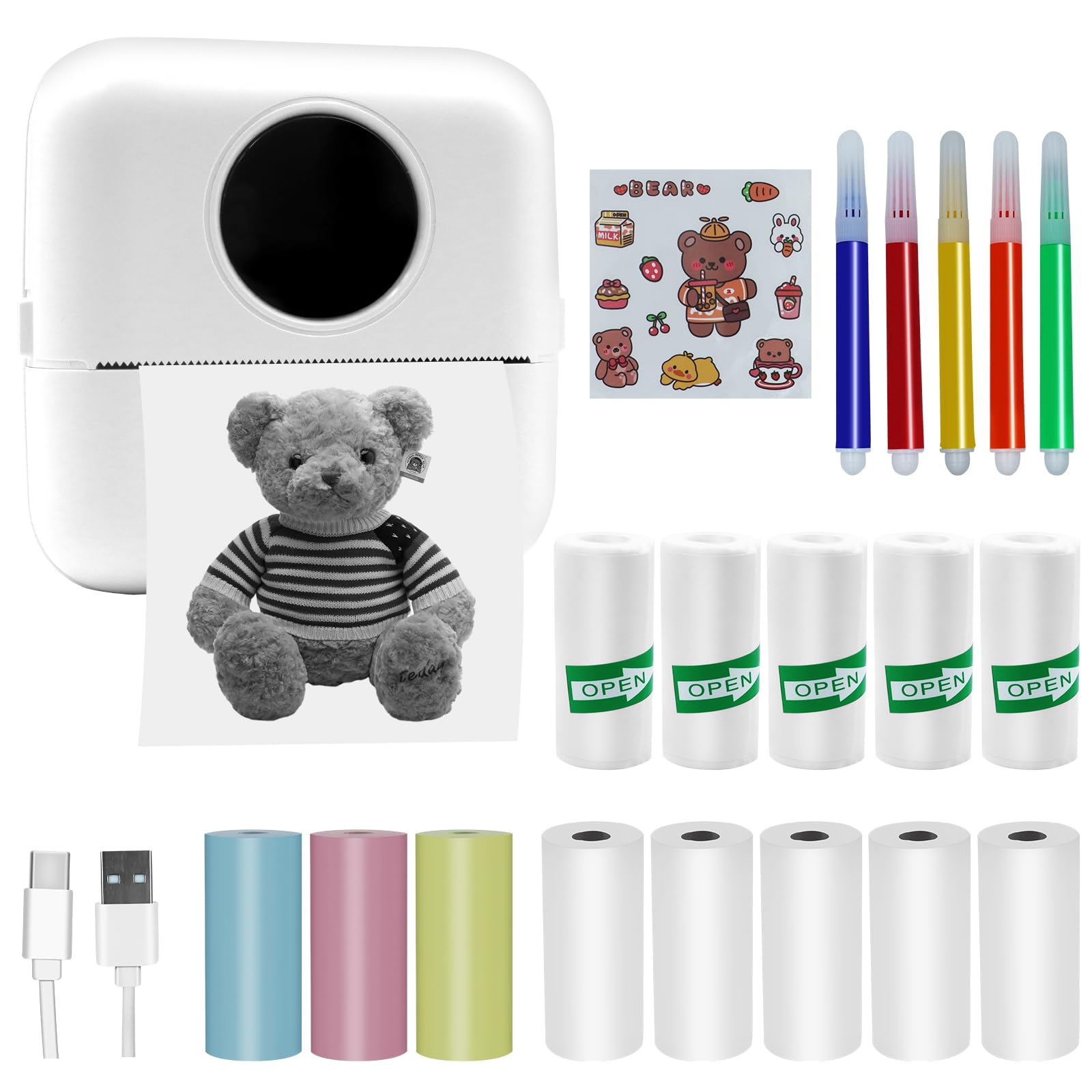MXiiXM Mini Sticker Printer, Portable Pocket Smart Inkless Thermal Printer with 13 Roll Papers, Bluetooth Mini Printer for Notes, Photos, Stickers, Labels, Receipts (Pink)