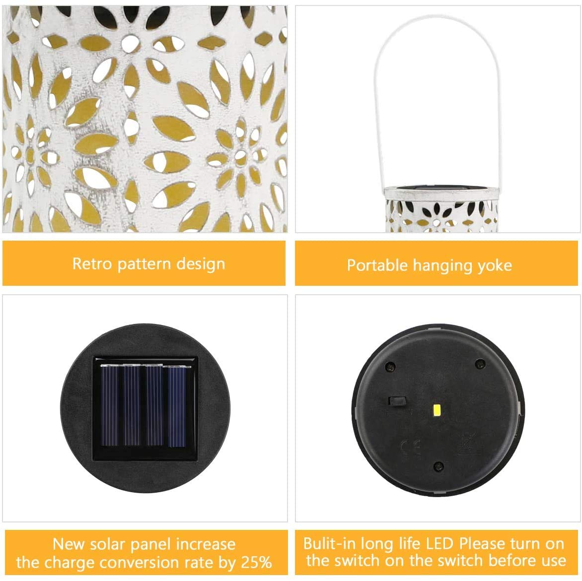 Tencoz Solar Lantern Outdoor, Solar Lantern Waterproof Garden LED Solar Light, Solar Metal Lantern Hanging Lights Moroccan Solar Decorative Lantern for Garden, Patio, Yard and Table
