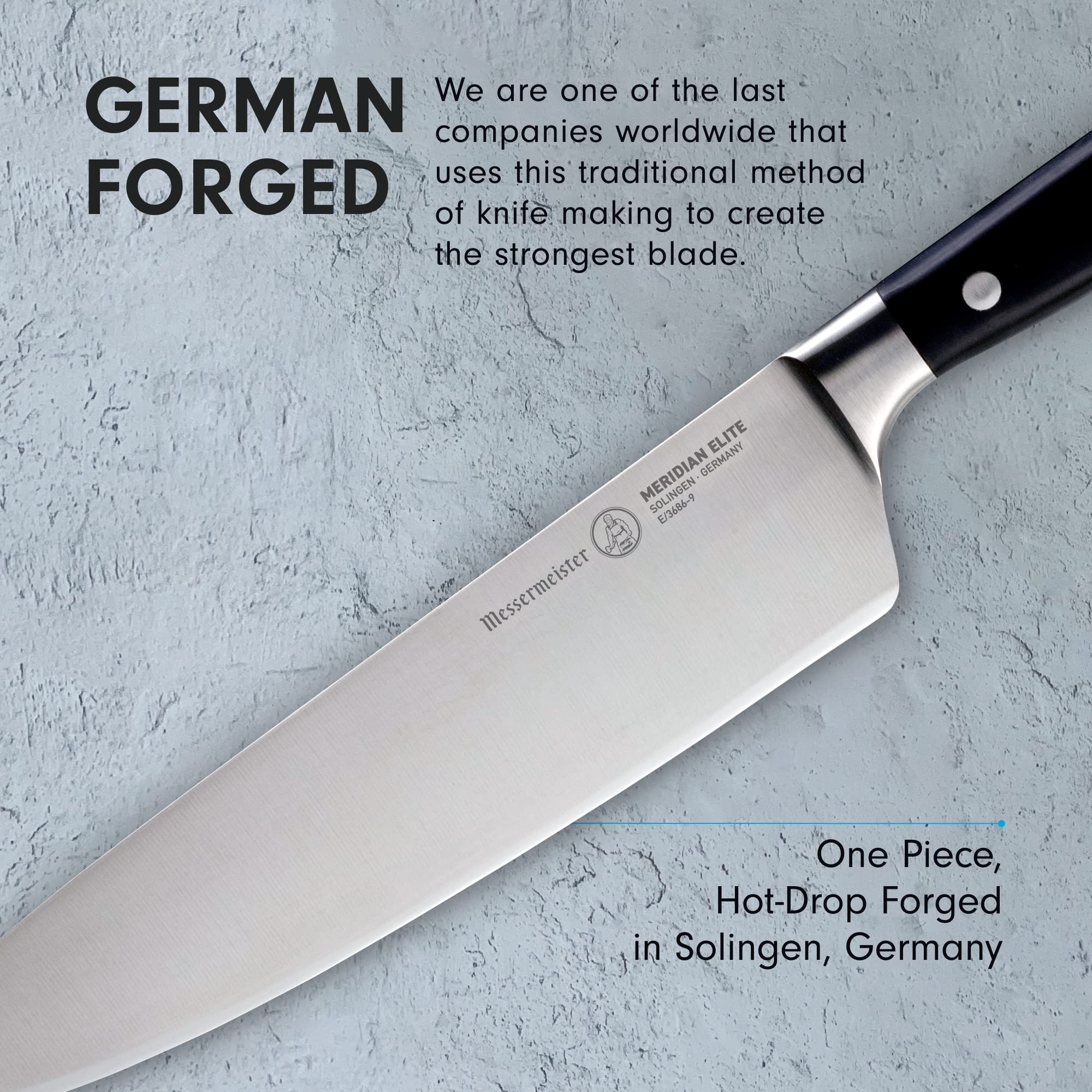 Messermeister Meridian Elite 9” Traditional Chef’s Knife - Fine German Steel Alloy Blade - Rust Resistant & Easy to Maintain