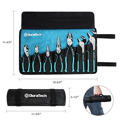 DURATECH 7-Piece Pliers Set, Premium Cr-Ni Construction (10", 8" Groove Joint Pliers, 8", 6" Long Needle Nose, 8" Linesman, 6" Slip Joint, 6" Diagonal) for Basic Repair, with Oxford Rolling Pouch