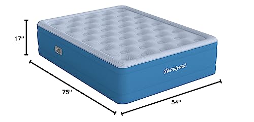Simmons Beautyrest Comfort Plus Express Bed, Internal Pump with Plush Velveteen Pillow Top Air Mattress, 100% Leak Proof with Sleep Fresh Technology, 17" Full, Blue
