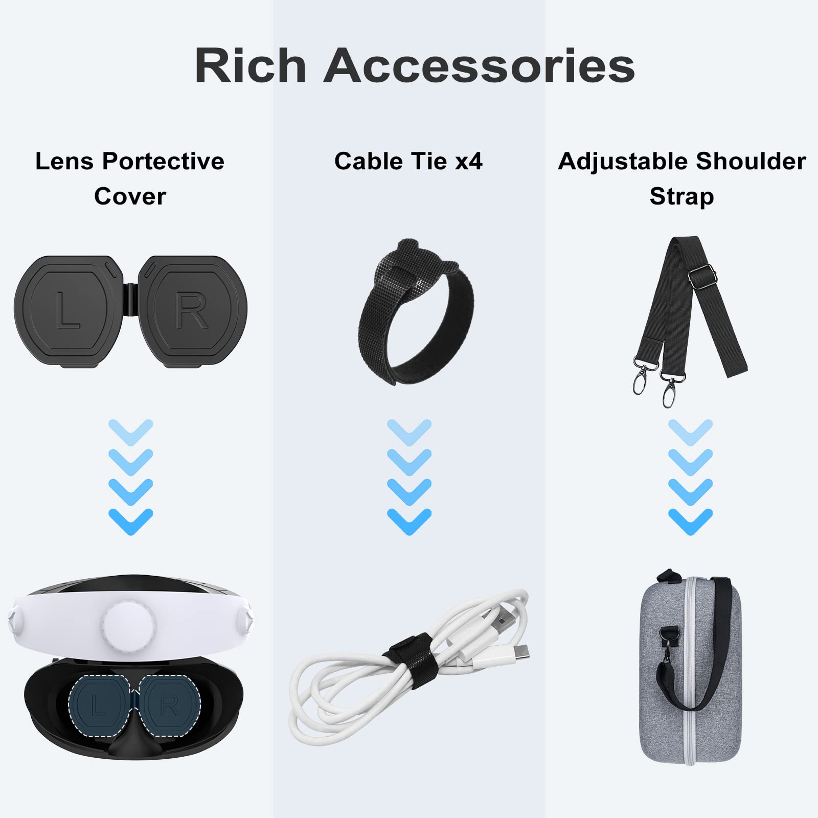 FASTSNAIL Hard Carrying Case & Accessories Bundle Compatible with PS VR2, Protective Storage Case with Lens Protector, Shoulder Strap and Velcro Strips, Portable for Travel and Home Storage