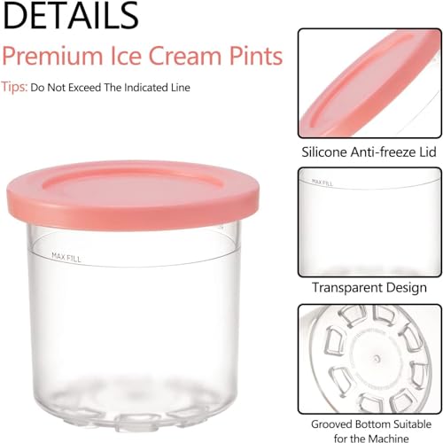 Creami Containers, for Ninja Creami Pints Lids,16 OZ Ice Cream Containers For Freezer Safe And Leak Proof for NC301 NC300 NC299AM Series Ice Cream Maker