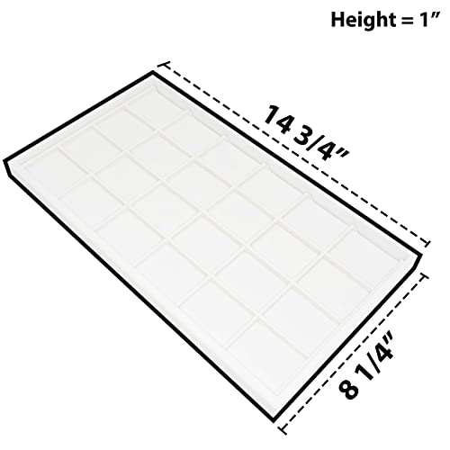 CuteBox Company Black Plastic Tray (14.75β x 8.25β x 1β) with 24 Compartments White Wooden Tray Insert for Jewelry Storage, Organization, Merchandise, Display
