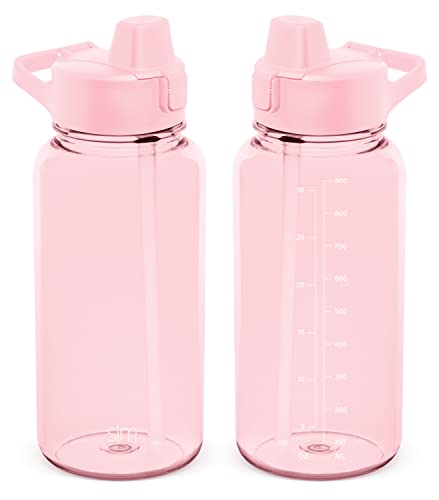 Simple Modern 32oz Water Bottle with Silicone Straw Lid & Motivational Measurement Markers | Reusable BPA-Free Tritan Plastic Lightweight Sports Bottles for Gym | Summit Collection | Blush