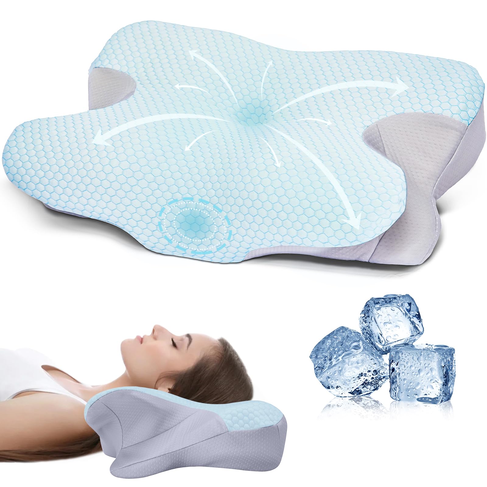 Cervical Pillows Memory Foam Pillow - Neck Pillows for Pain Relief Sleeping - Ergonomic Contour Bed Pillow for Side, Back & Stomach Sleeper(white)