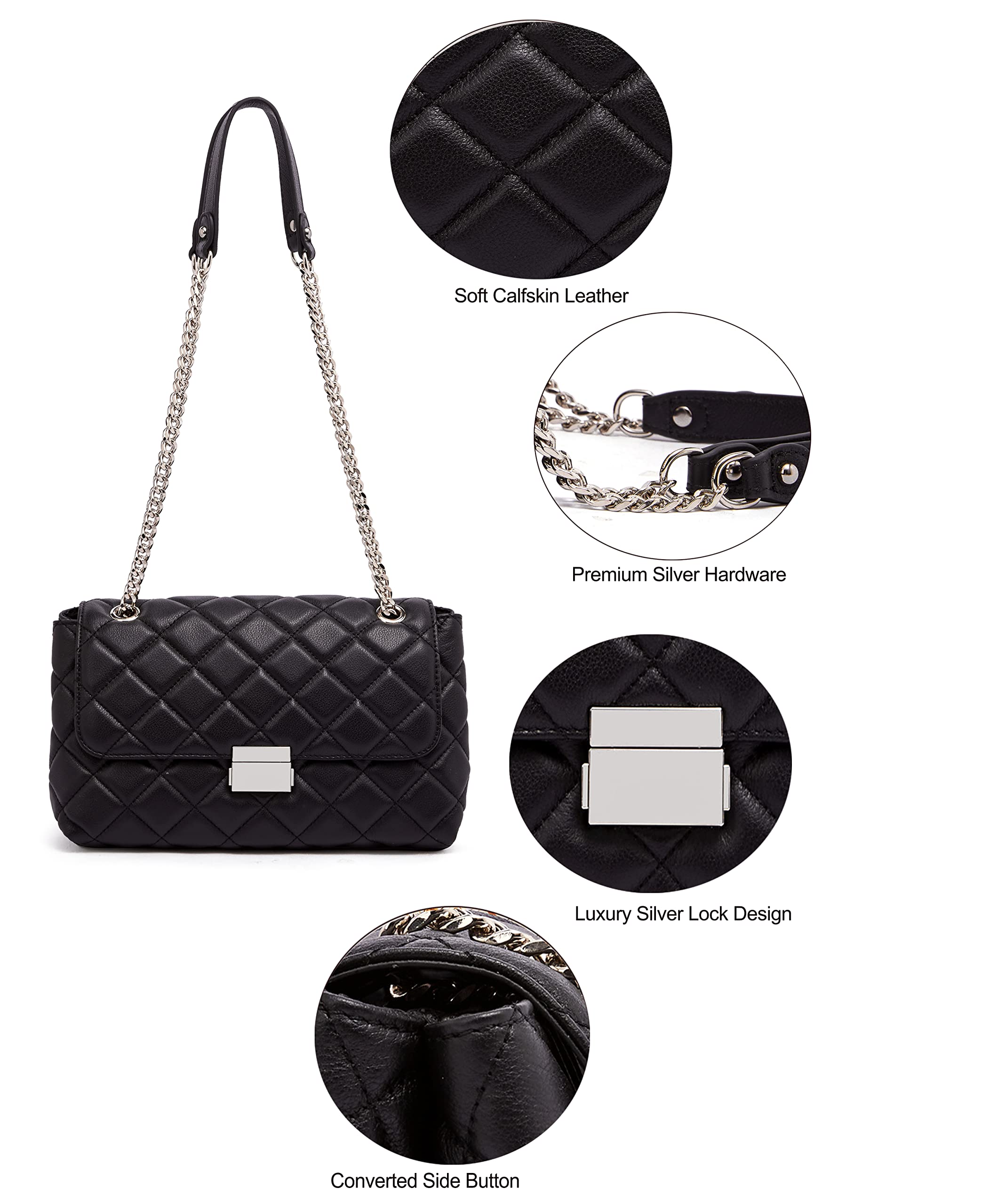 DORIS&JACKY Leather Quilted Shoulder Handbags Classical Crossbody Purse with Metal Chain (PINK)