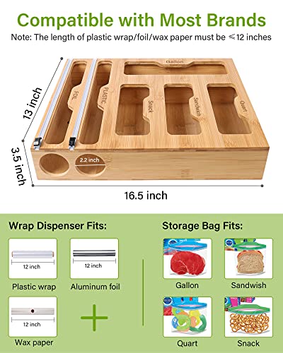 KOCWELL Ziplock Bag Organizer and Plastic Wrap Dispenser with Cutter & Under Sink Organizer Set