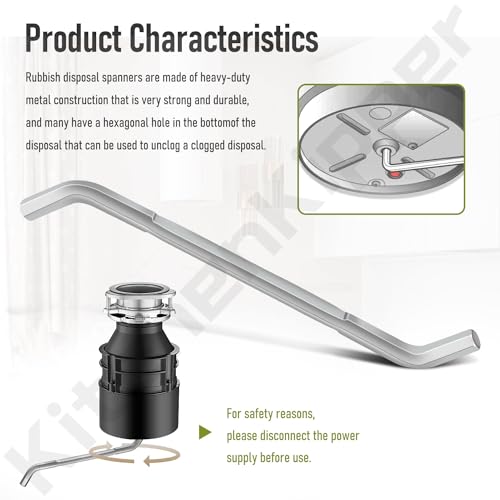 Garbage Disposal WRN-00 Jam-Buster Wrench tool, Compatible with InSinkErator Garbage Disposal, Repair/Fix Garbage Disposal, Unclog Kitchen Sink, Silver