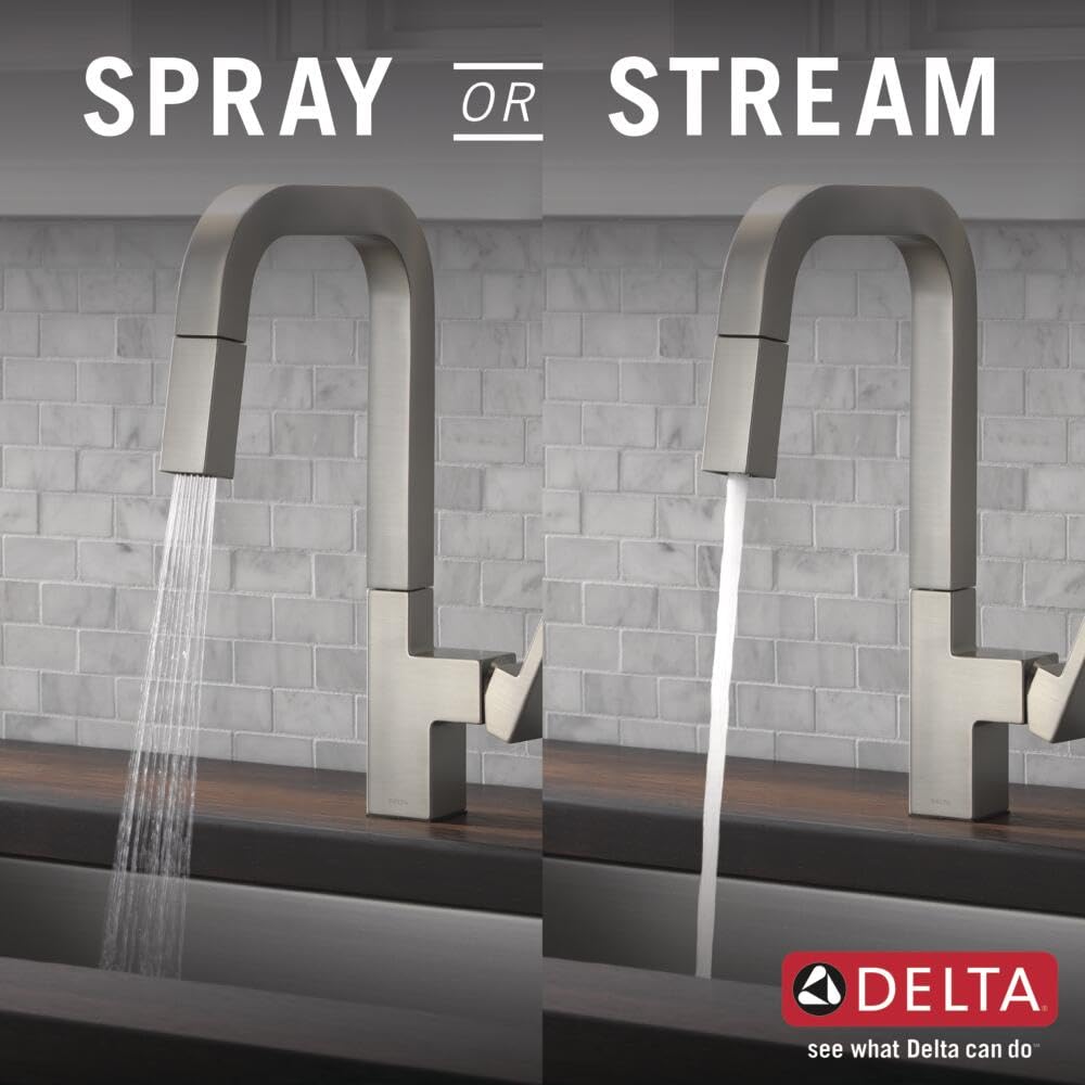 Delta Faucet Brushed Nickel Kitchen Faucet with Pull Down Sprayer, ADA Compliant, Dual Function Wand, Magnetic Docking Spray Head, Spotshield Stainless Steel, 19825LF-SP