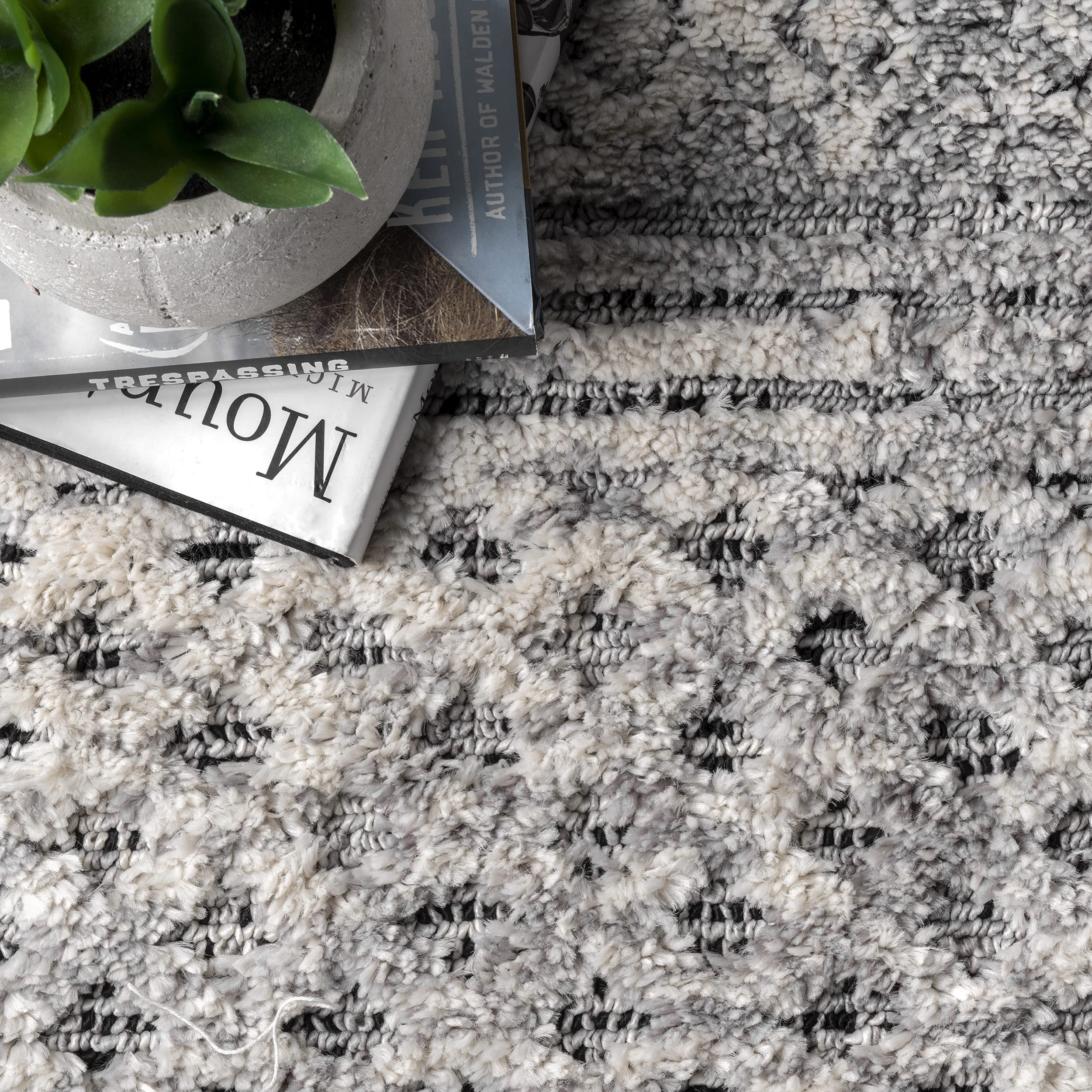 nuLOOM Lira Textured Geometric Tassel Area Rug, 4x6, Grey