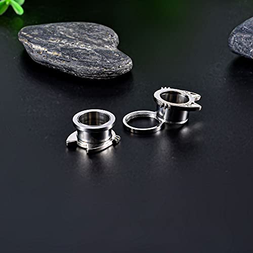 COOEAR Cat Style Screw Ear Gauges Piercing Tunnels Flesh Plugs Elegant Multi Silver Stretchers Expander 2g to 5/8".