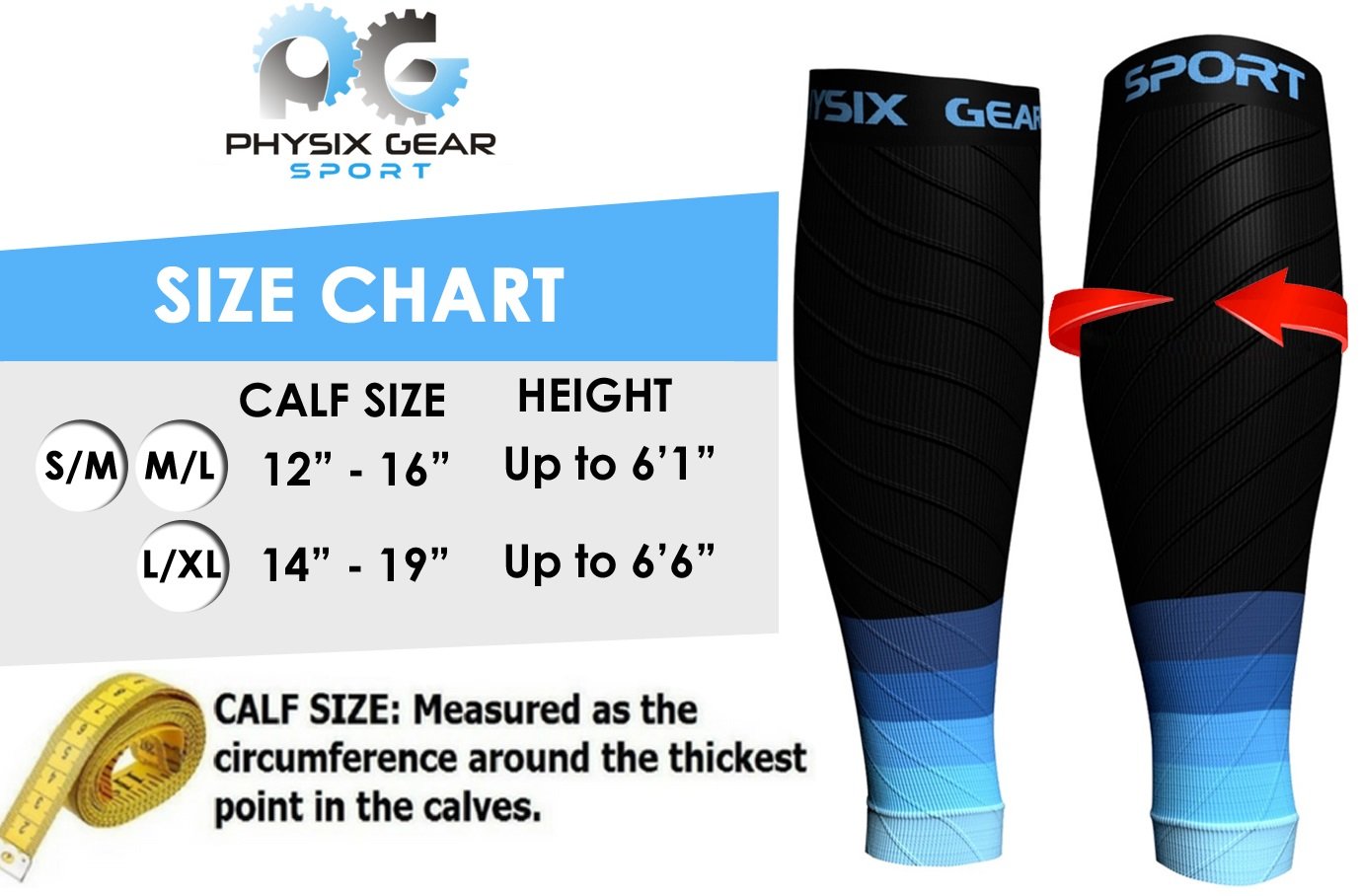 Compression Calf Sleeves Men & Women - Shin Splint Compression Sleeve 20-30mmhg, Best Footless Compression Socks for Calf Pain, Running, Nurses, Pregnancy, Post-Surgery Relief (1 Pair BLK-BLU L/XL)