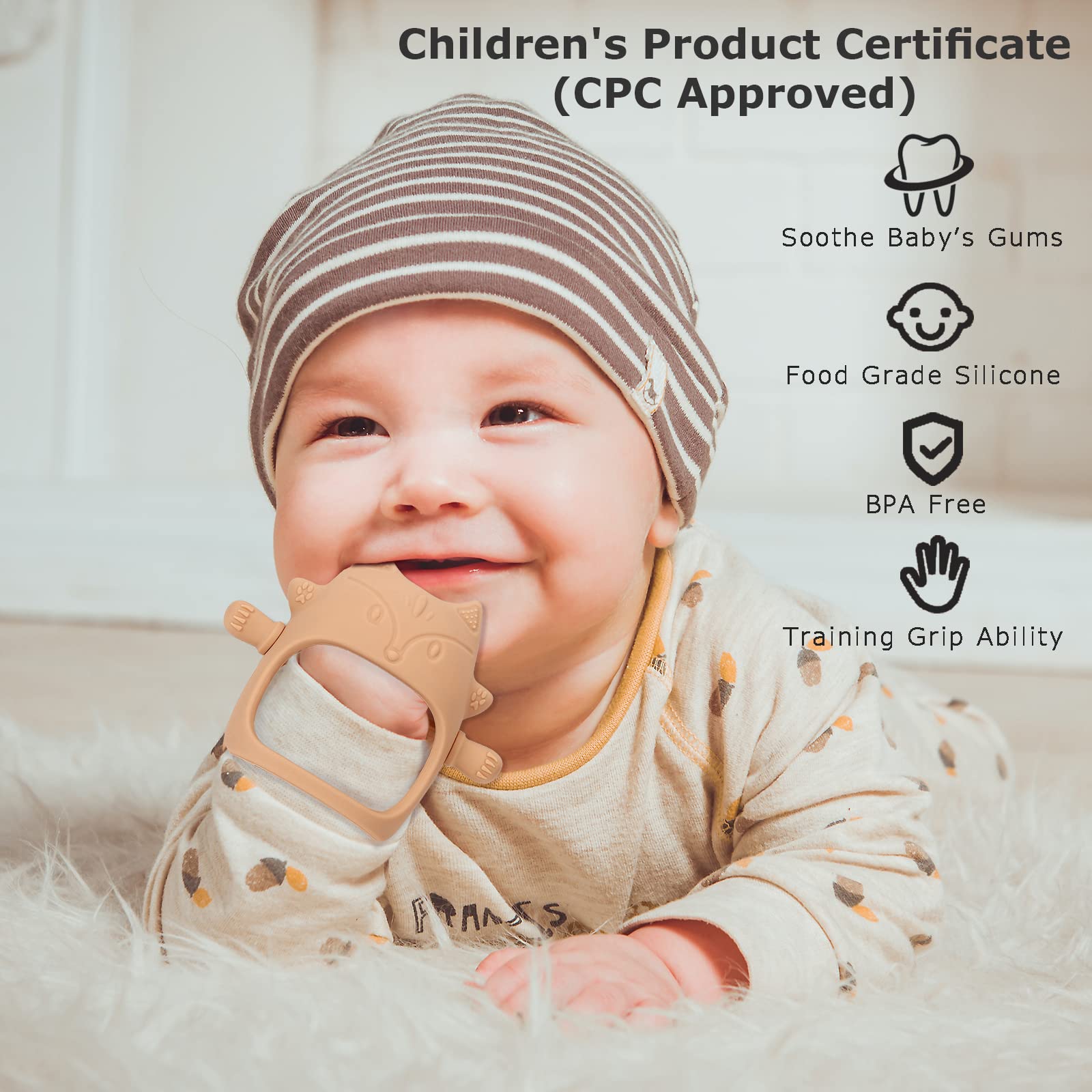 Eoopoon Silicone Baby Teething Toy for Babies 3 Months+, Never Drop wearable Silicone Baby Teether Toy, Mitten Glove Teether Toy for Teething Relief, Baby Chew Toys for Sucking Needs, BPA Free, Ether