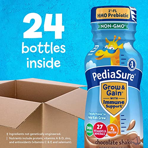 PediaSure Grow & Gain with 2’-FL HMO Prebiotic, Kids nutrition shake, Vitamins C, E, B1, & B2, Non-GMO, Chocolate, 8 Fl Oz (Pack of 24)