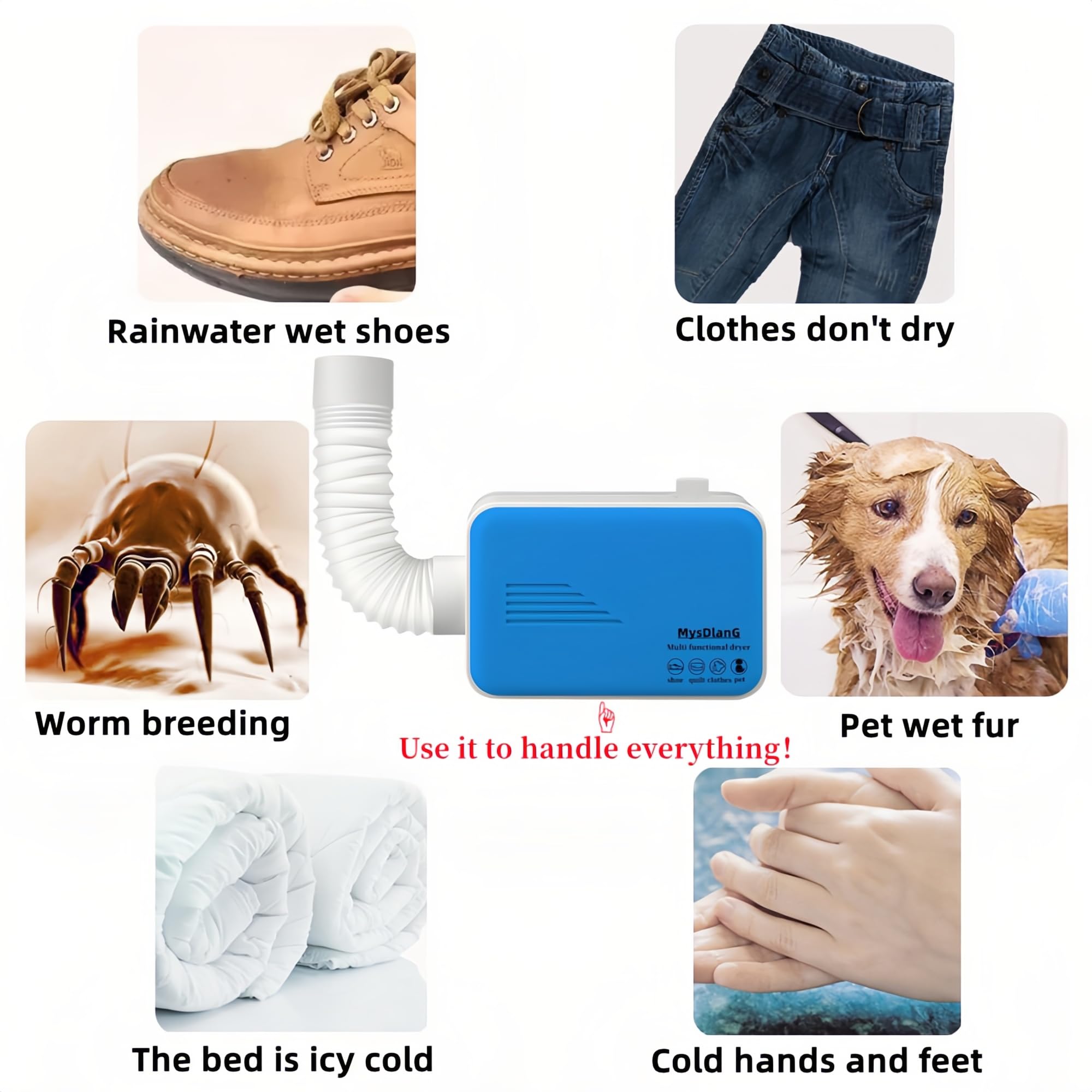 MysDlanG Portable Dryer for Apartments,Travel Portable Dryer Machine for Clothes with Timer,Drying Pets/Shoes/Clothes/Warming Bedding Machine,Mini Dryer for Apartments, Dorms, RVs,sssss, Blue