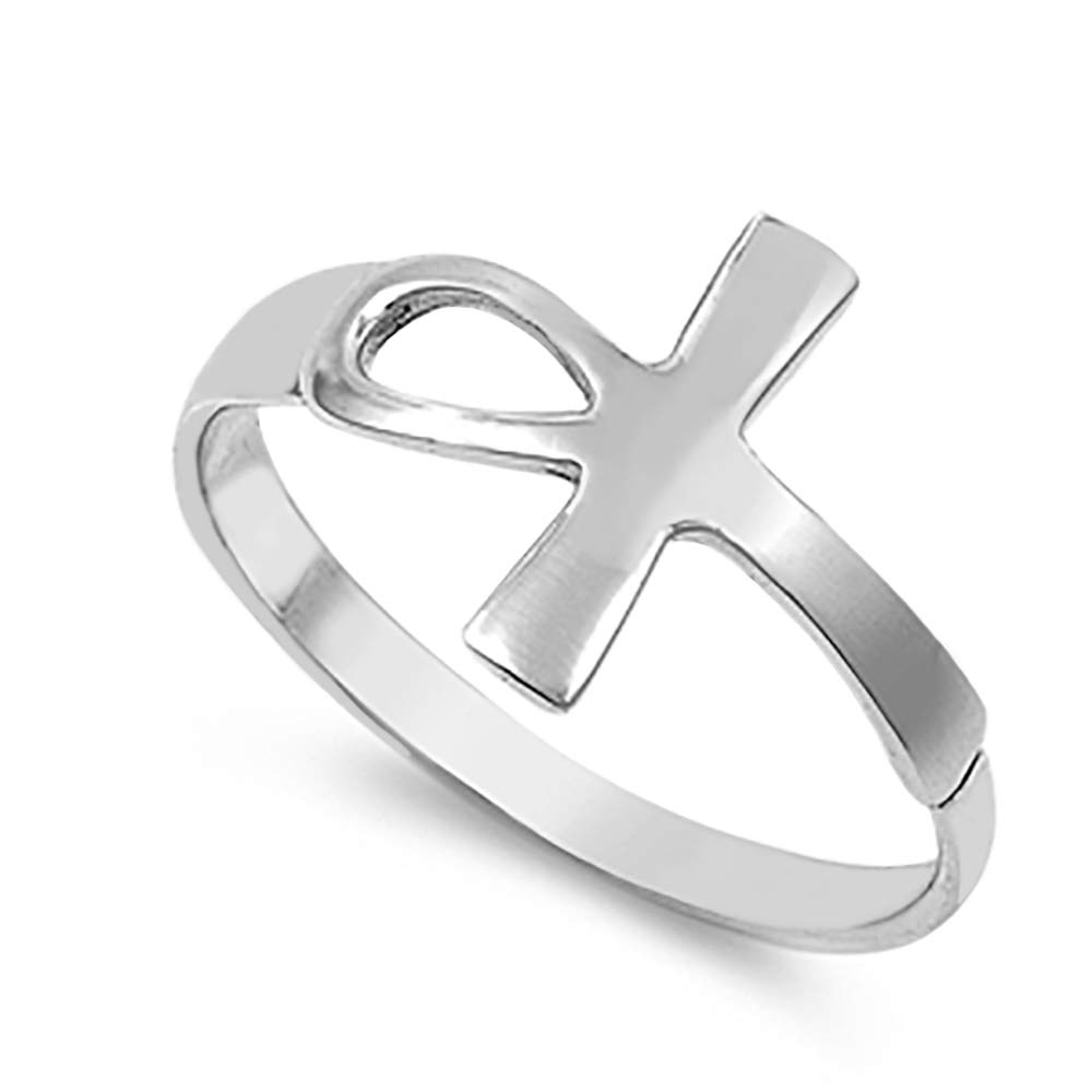 CloseoutWarehouse 925 Sterling Silver Protection from Harm Ankh Cross Ring Size 4