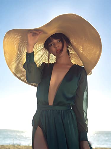 EODNSOFN Oversized Straw Hat for Women Wide Brim Summer Sun Hat Packable Large Paper Beach Hat (Color : F, Size : 56-58cm)