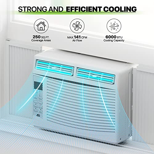 Magshion 6K BTU Window Air Conditioner, AC Window Unit with Remote Control and Washable Filter, Quiet Operation, Ideal for Rooms up to 450 Square Feet