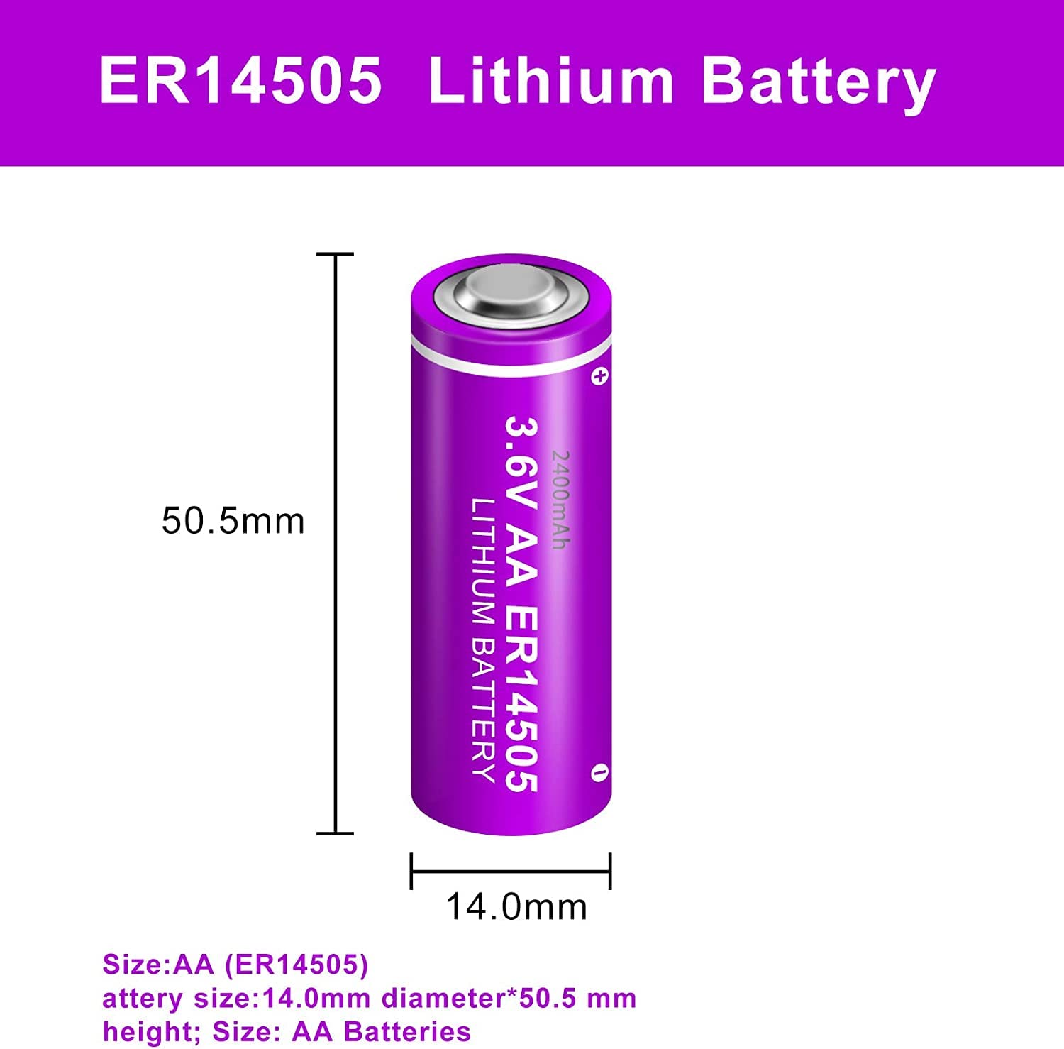 ER14505 Batteries 2 Pack, 3.6V Lthium Battery 2400mAh AA 3.6V ER14505 Battery Non-Rechargeable AA Size Battery Single-Use Battery for Water Electricity Meter Security Alarm System Sensors