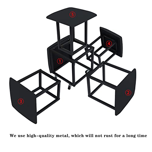 LUGSHIREE 5 in 1 Nesting Ottoman Cube Chair, Stackable Stools, Leather Square Ottoman Bench, Foot Stool with Wheels for Living Room,Dining Room 15.75x15.75x16.54 inches