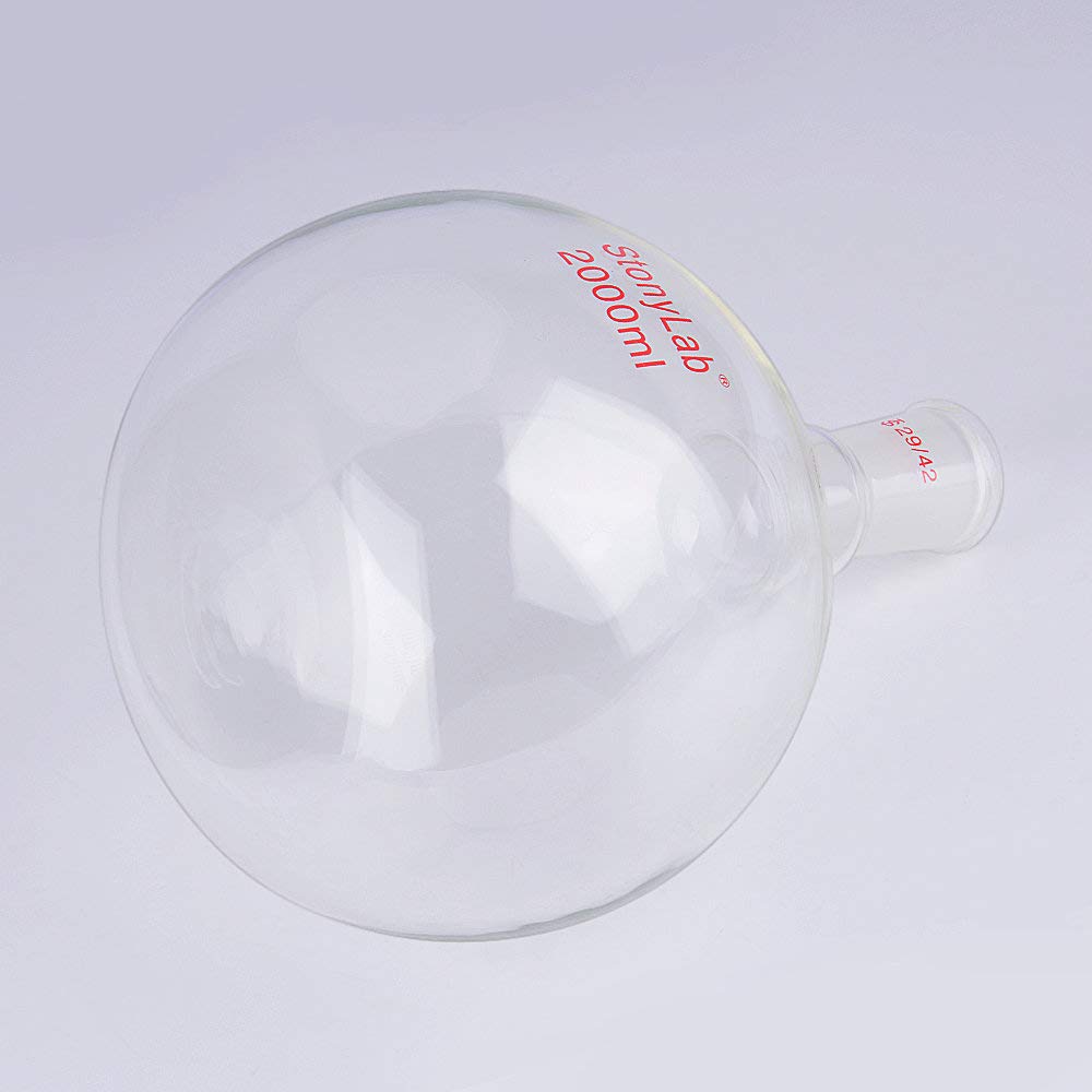 stonylab Heavy Wall Single Neck Borosilicate Glass Flat Bottom Boiling Flask, with 29/42 Standard Taper Outer Joint, 2000ml