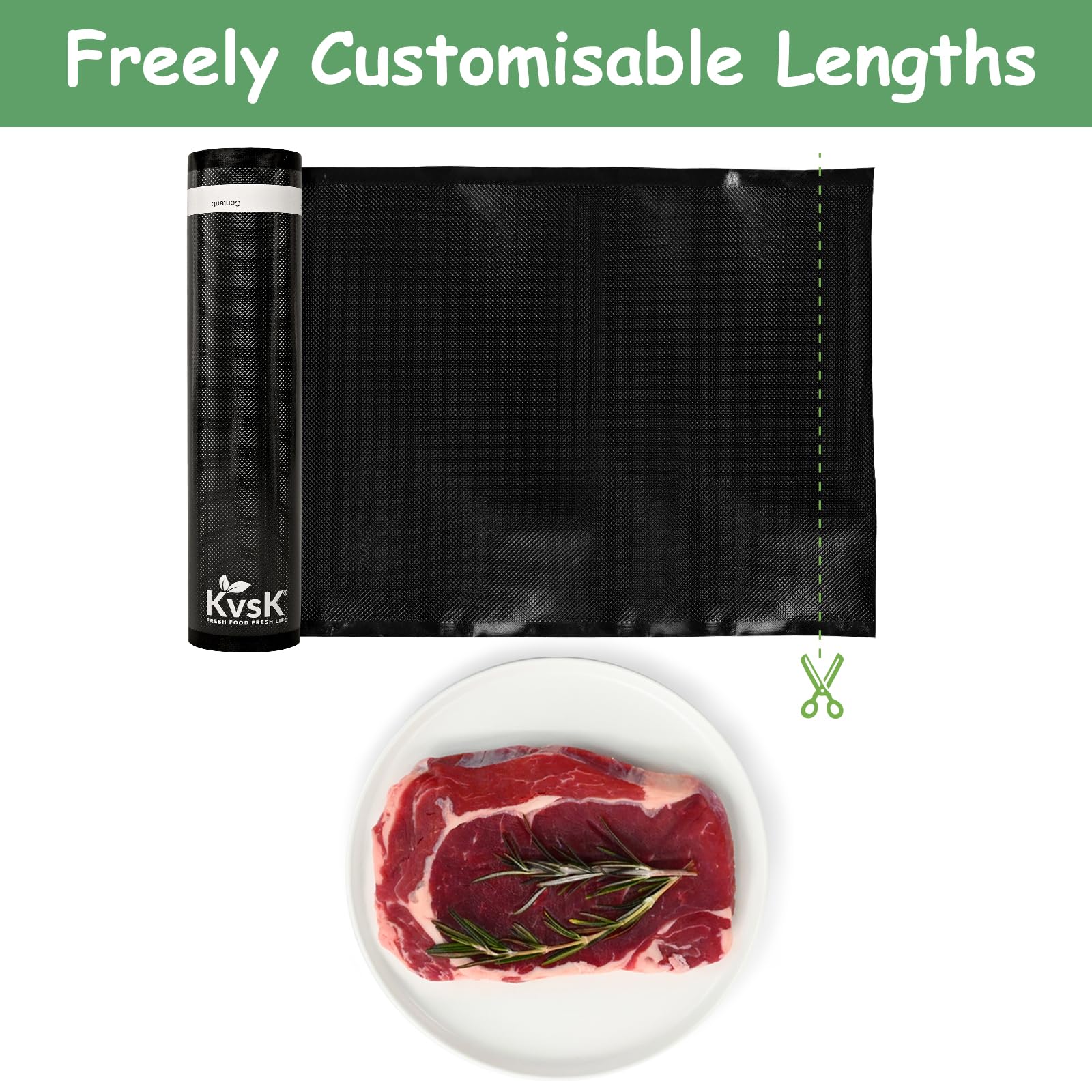 KVSK Black Clear Vacuum Seal Rolls Bags - 11" x 16.4 ' 3 Pack, 3.6mil+10mil Thickened Commercial Grade Roll For Food Storage, BPA Free & Prevent Freezer Burns