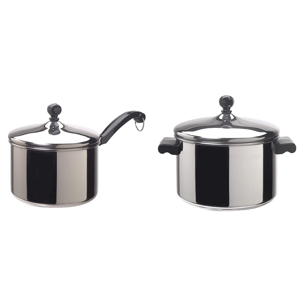 Farberware Classic Stainless Steel Sauce Pan/Saucepan with Lid, 3 Quart, Silver & Classic Stainless Steel 4-Quart Covered Saucepot - - Silver