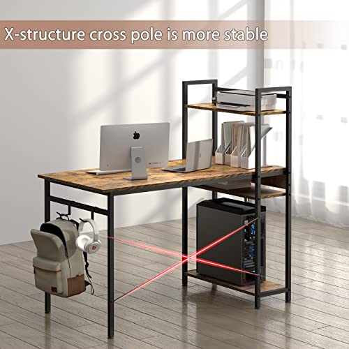 KYNEULIFE Computer Desk with Shelves,The Bookshelf is 9.5 inches Wide Home Office Desks Table 47 Inch PC Desk Bedroom Desk Work Desk Study Desk Wood Desk with Storage, Student,Rustic Brown