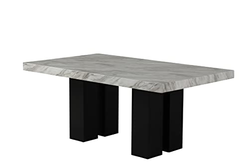 RUNWON 7-Piece Luxury Kitchen Set-Faux Marble Dining Rectangular Table and 6 Upholstered-Seat Chairs, Black