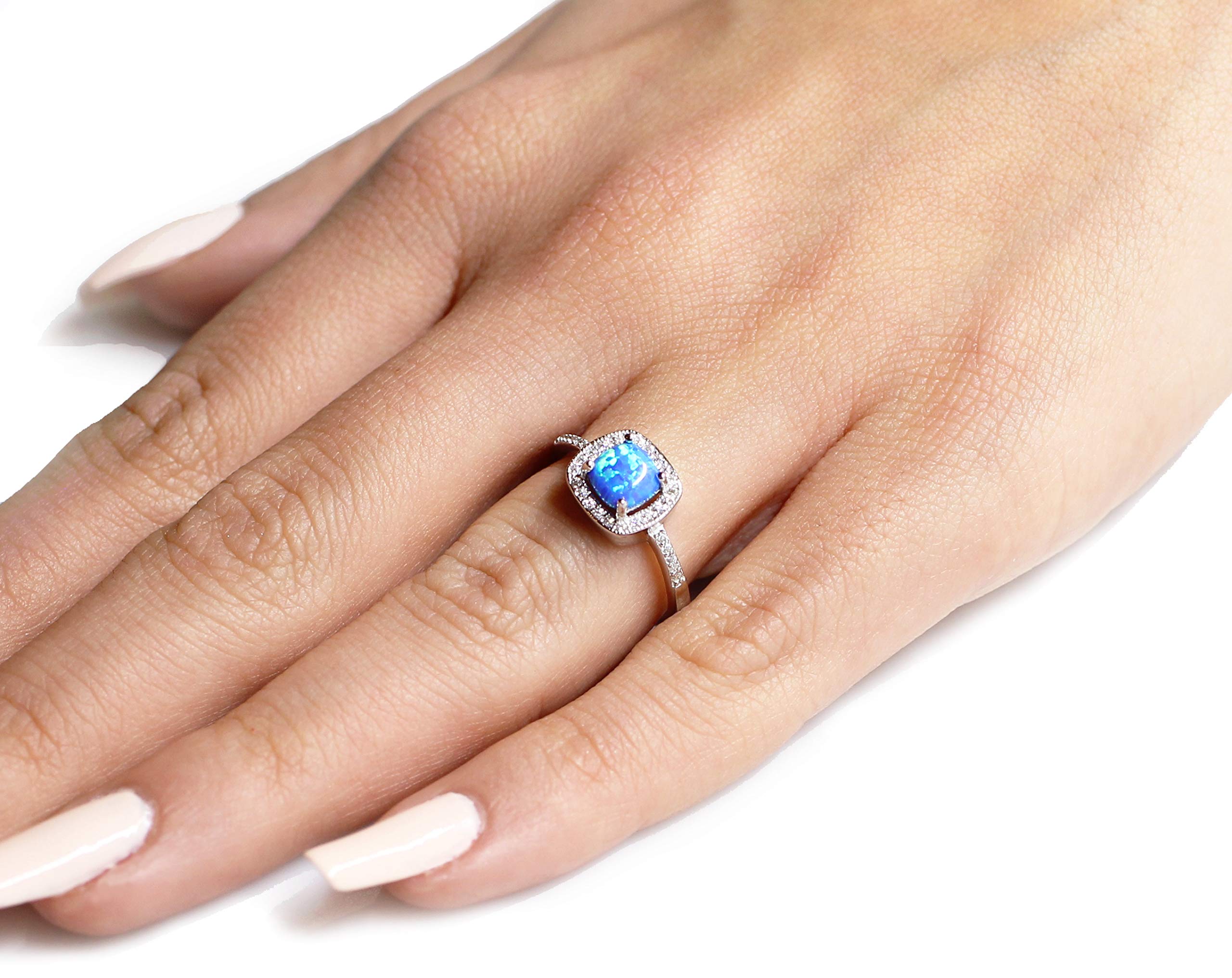 CloseoutWarehouse Blue Simulated Opal Princess Halo Ring Sterling Silver Size 11