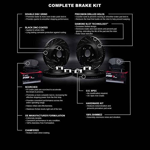 R1 Concepts Front Rear Brakes and Rotors Kit |Front Rear Brake Pads| Brake Rotors and Pads| Optimum OEp Brake Pads and Rotors| Hardware Kit WHUH2-68010
