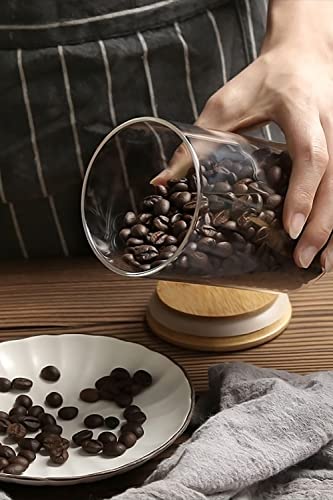 KOIKEY Sugar Jar Glass Salt Container - 15oz Clear Airtight Caning with Bamboo Lid and Spoon Scoop, Storage Overnight Oats, Salts, Coffee Bean, Spice, Creamer, Food Organizer, Pack of 1