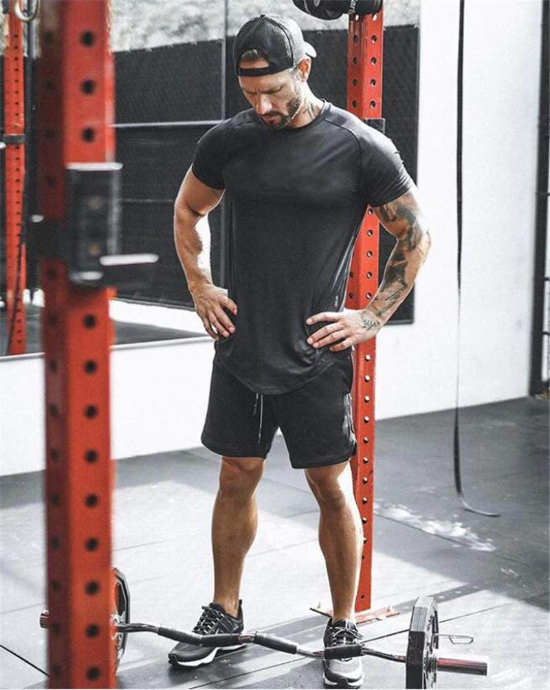 COOFANDY Men Muscle Workout T Shirt Gym Bodybuilding Active Short Sleeve Tee Top Black