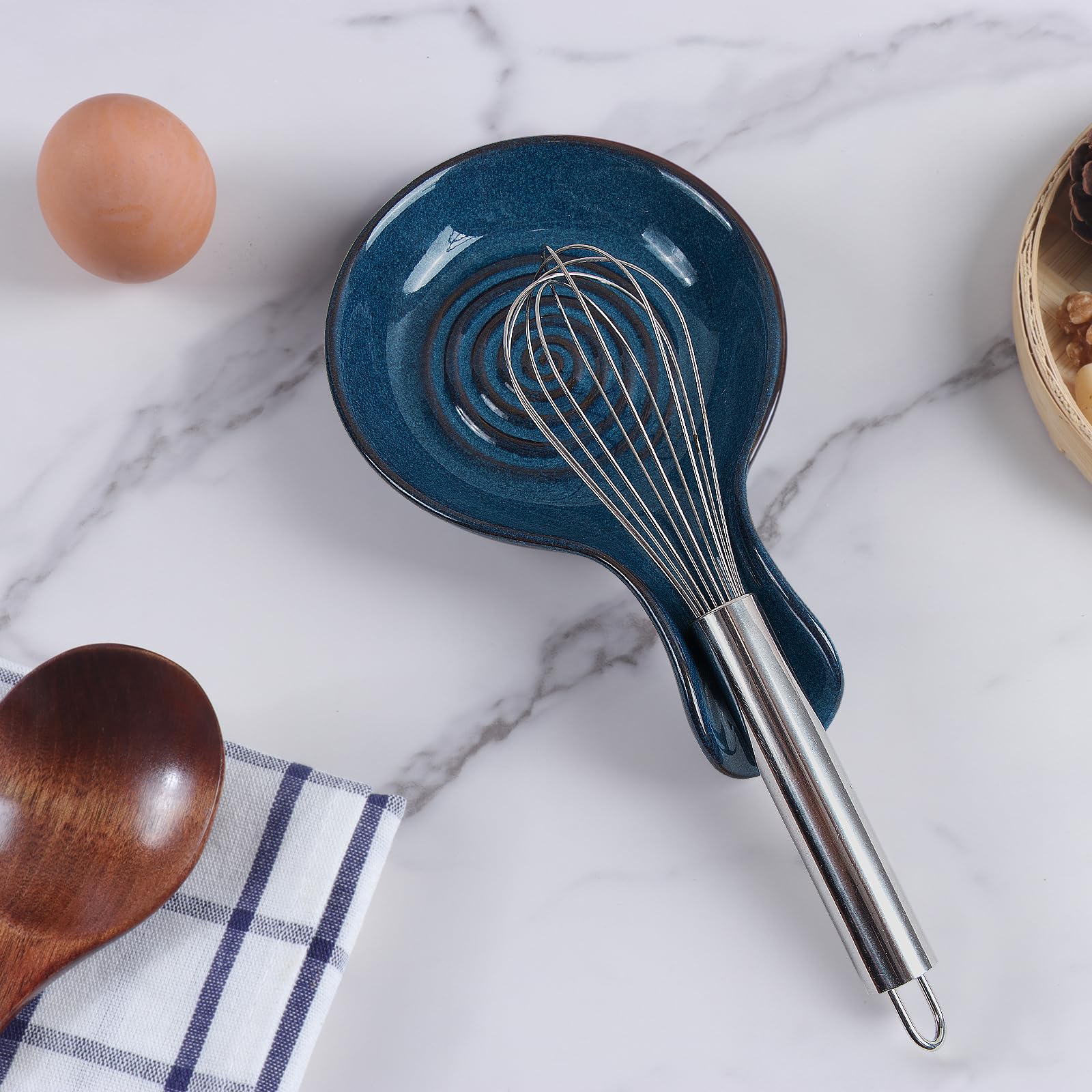 JINIHFW Spoon Rest for Kitchen, Ceramic Spoon Holder for Stove Top, Cooking Spoon Holder,Coffee Spoon Holder,Heat Resistant Utensil Rest for Countertop, Dishwasher Safe, Blue (1 pcs)