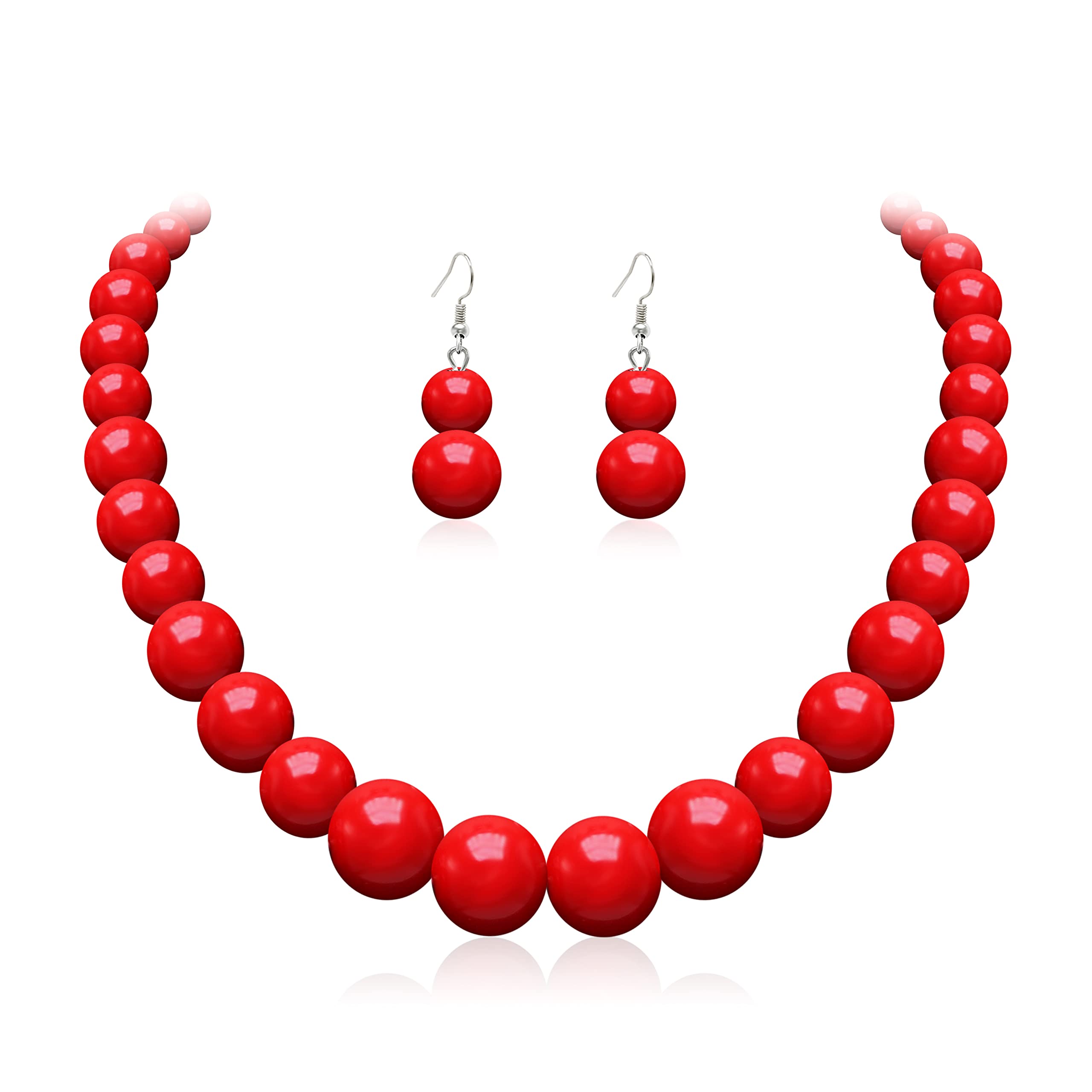 Cryshimmer Pearl Choker Necklace for Women Faux Pearl Beads Strand Necklace Earring Set Costume Jewelry (Red-1)