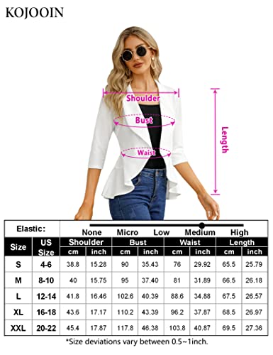 KOJOOIN Womens Casual Blazer 3/4 Sleeve Open Front Ruffle Work Office Cardigan Suit Jacket White XL